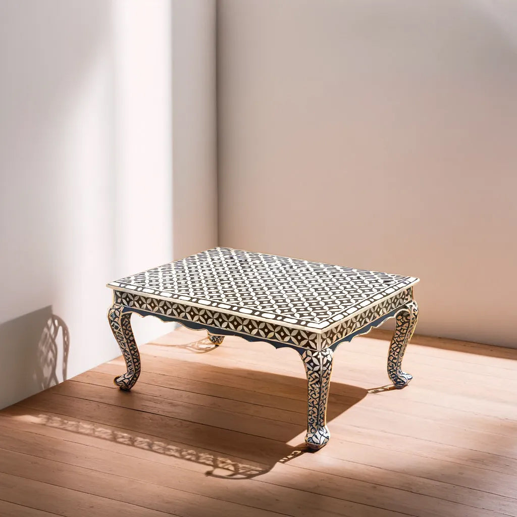 Geometric Bone Inlay Star eye Black Coffee Table – Bone Inlay Arts