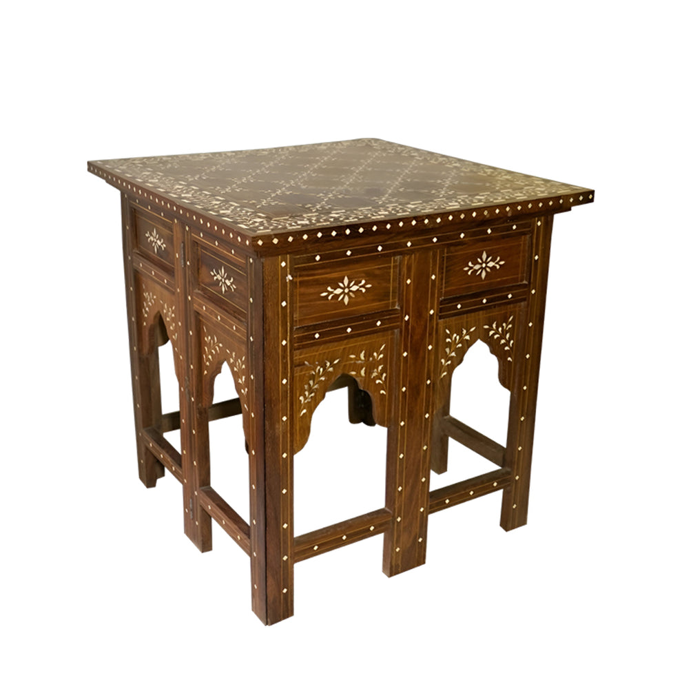Teak Wood Bone Inlay Pattern Stool – Bone Inlay Arts