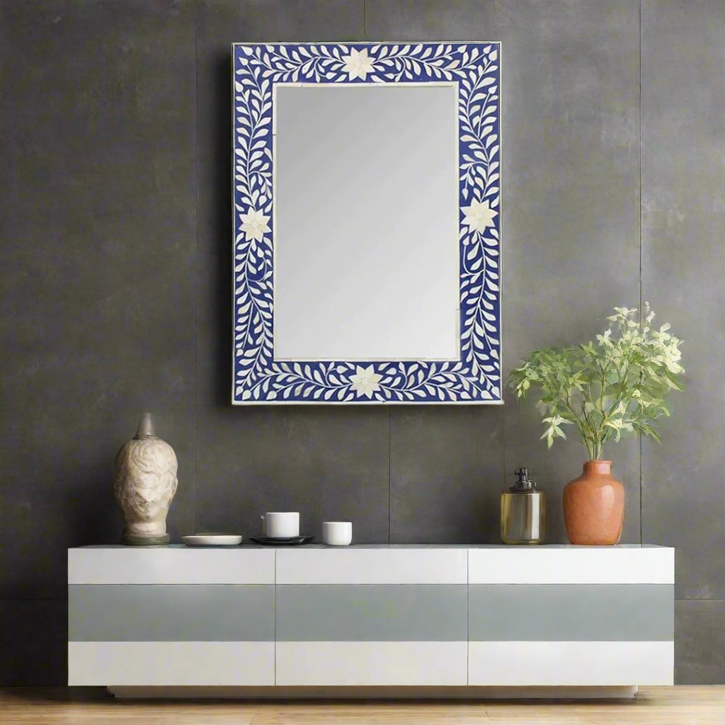 Handmade Customized Bone Inlay Rectangular Mirror Frame – Bone Inlay Arts