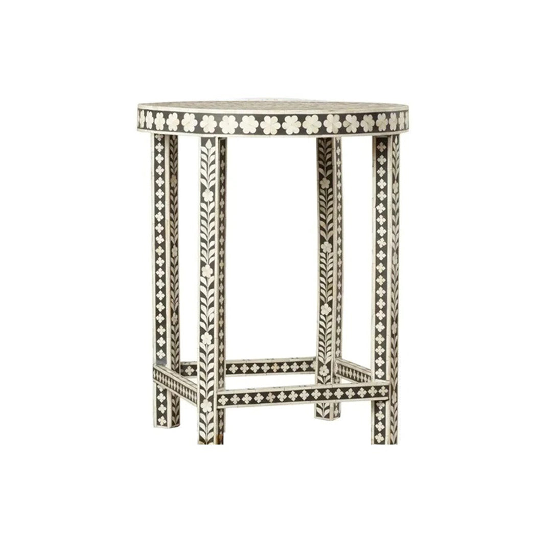 Handmade bone inlay round antique stool, Bone inlay furniture, vintage ...