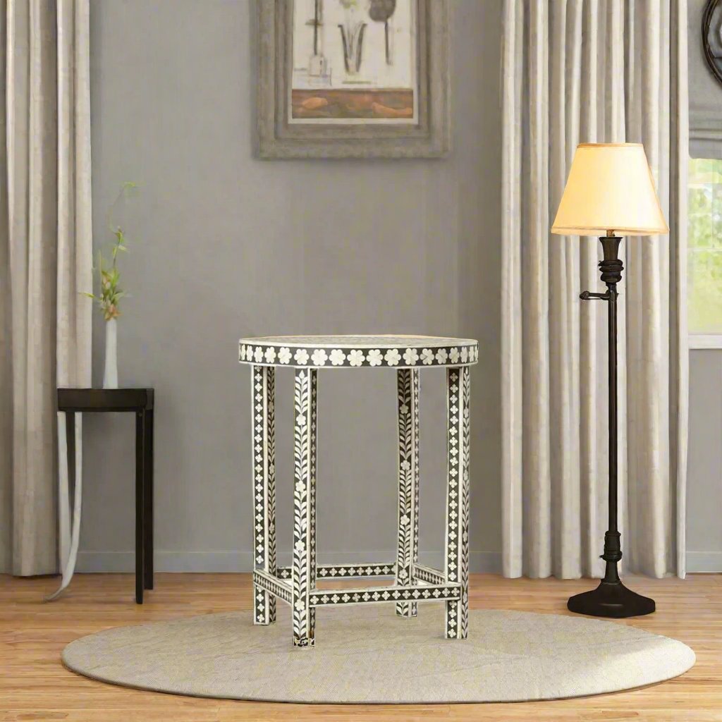 Handmade bone inlay round antique stool, Bone inlay furniture, vintage ...