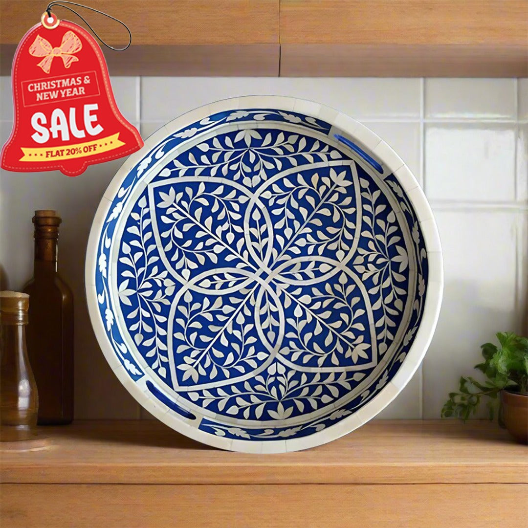 Handmade Customized Bone Inlay Round Serving Tray – Bone Inlay Arts