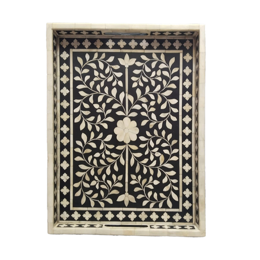 Bone Inlay Tray in Floral Design - Black – Bone Inlay Arts