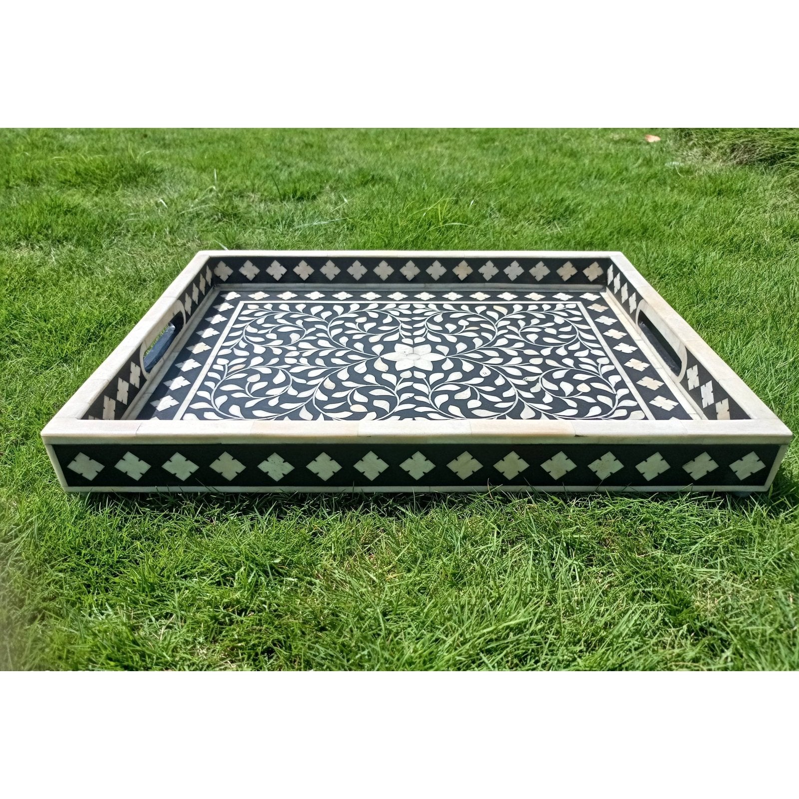 Handmade Customized Bone Inlay Floral Pattern Serving Tray – Bone Inlay ...