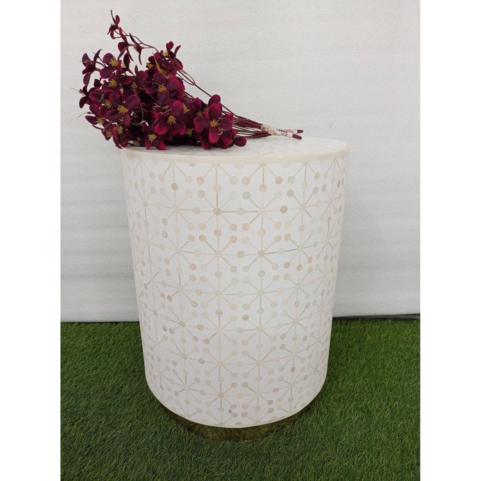 Handmade Customized Bone Inlay Round Stool – Bone Inlay Arts